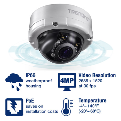 Indoor / Outdoor 4MP Varifocal PoE IR Dome Network Camera ...